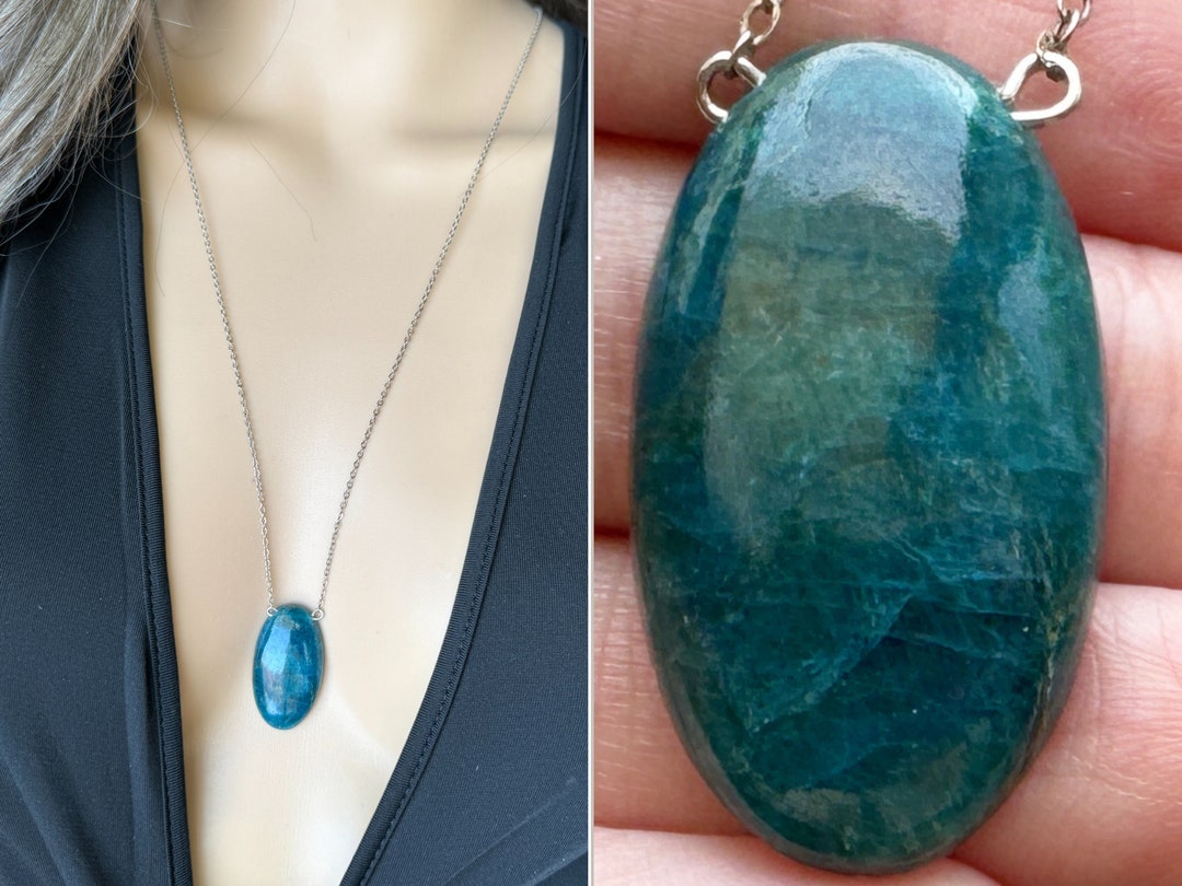 RAW APATITE NECKLACE Blue Apatite Crystal Pendant, Big Blue Stone ...