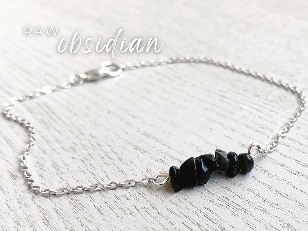 Obsidian Anklet Sterling Silver Minimalist Anklet, Crystal Ankle ...