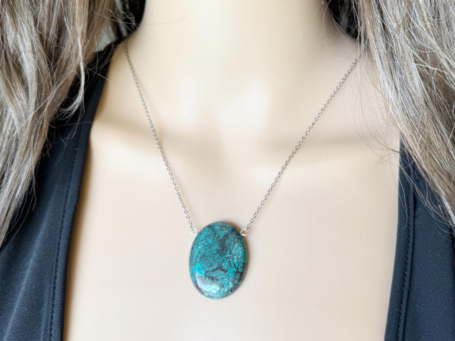 Genuine Turquoise Necklace, Turquoise Crystal Necklace, Blue Stone ...