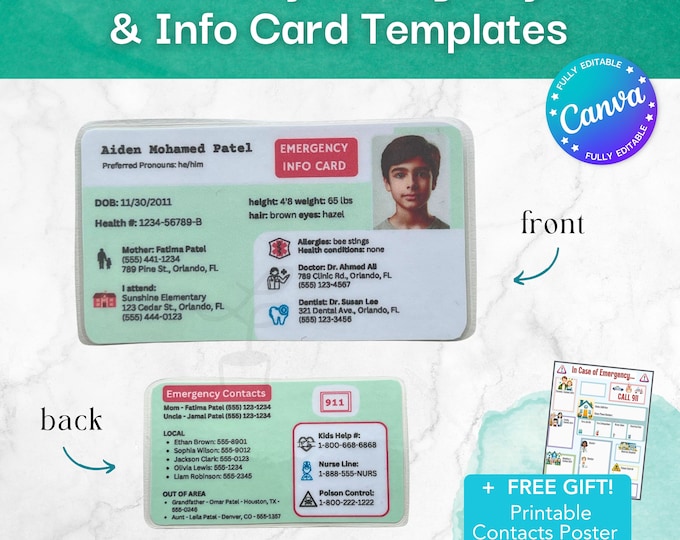 Customizable Kids' Emergency ID Card Template – Editable & Printable ...