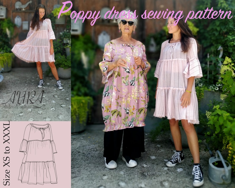 PDF Poppy Bell Sleeves Dress Pattern With Video Tutorial Size - Etsy