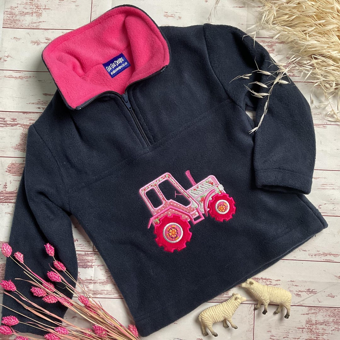 Kids Pink Tractor on Navy Fleece Girls Sizes 1-2 , 2-3 , 3-4 ,& 5-6 ...