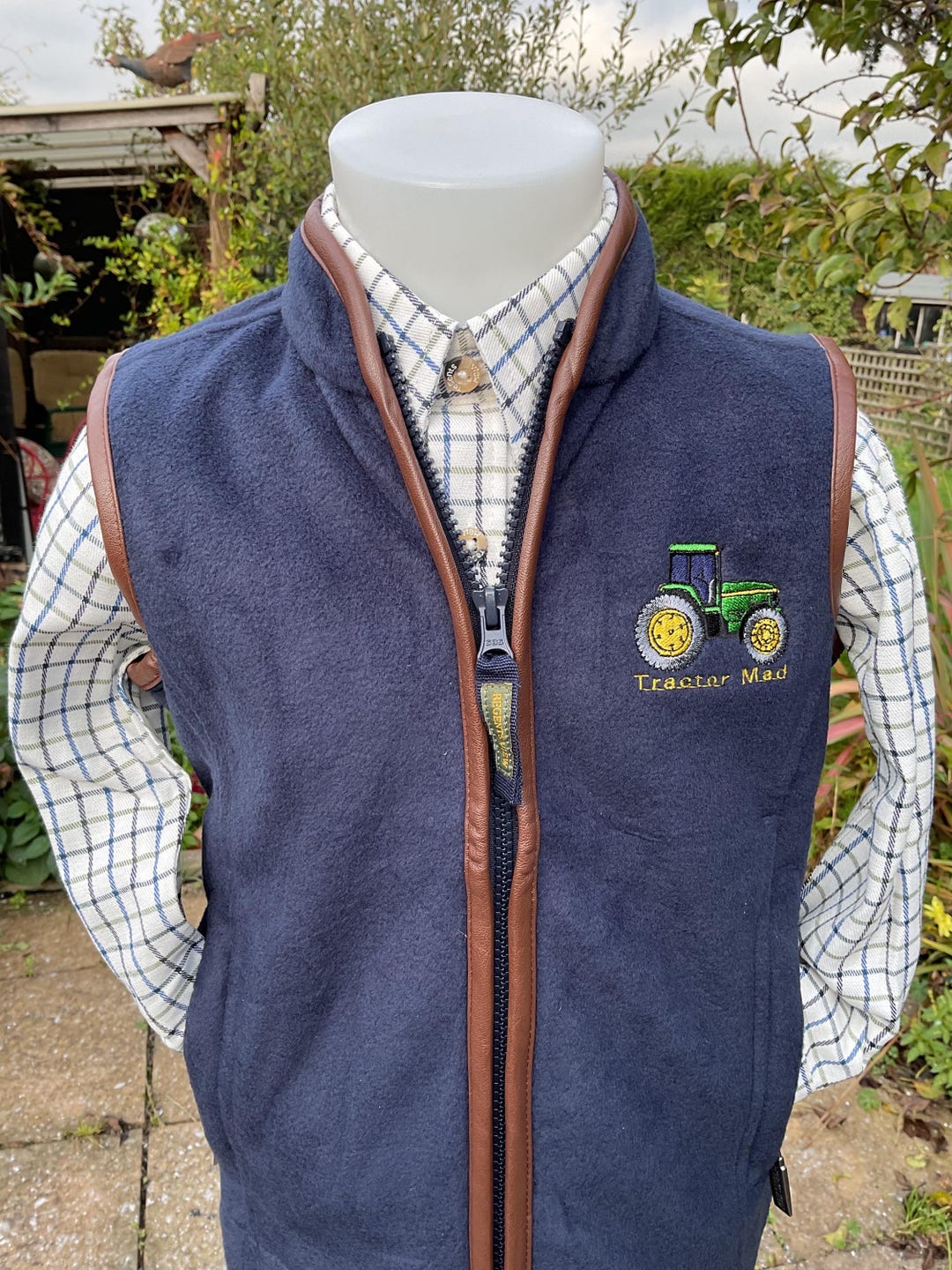 Childrens Fleece Tractor Gilet , Bodywarmer . Navy .embroidered Red ...