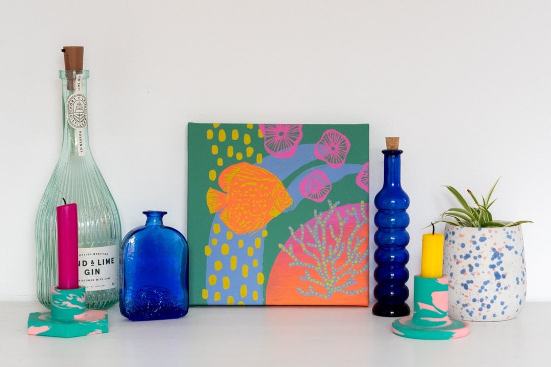 Tropical Fish Emulsion & Acrylic Painting on Canvas - Abstract, Modern ...