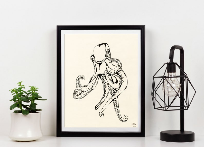 Detailed Octopus Drawing Print – Pen & Ink Line Art - Etsy