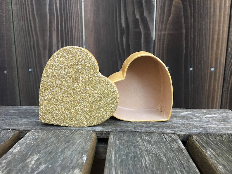 Gift Boxgold Heart Boxheart Boxheart Box With Lidglittered - Etsy