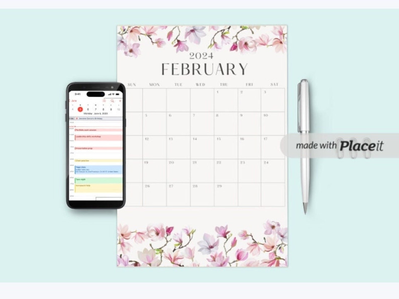PRINTABLE February 2024 Calendar, Watercolor Floral Flower Year Planner ...