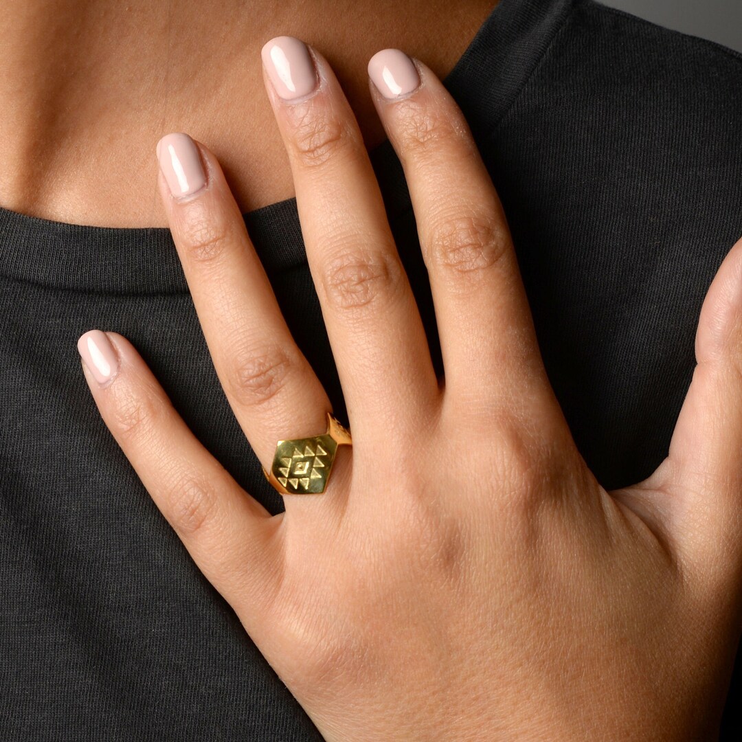Evil Eye Rhombus Ring - 18K Gold Plated, 925 Silber, Geometrischer Ring ...