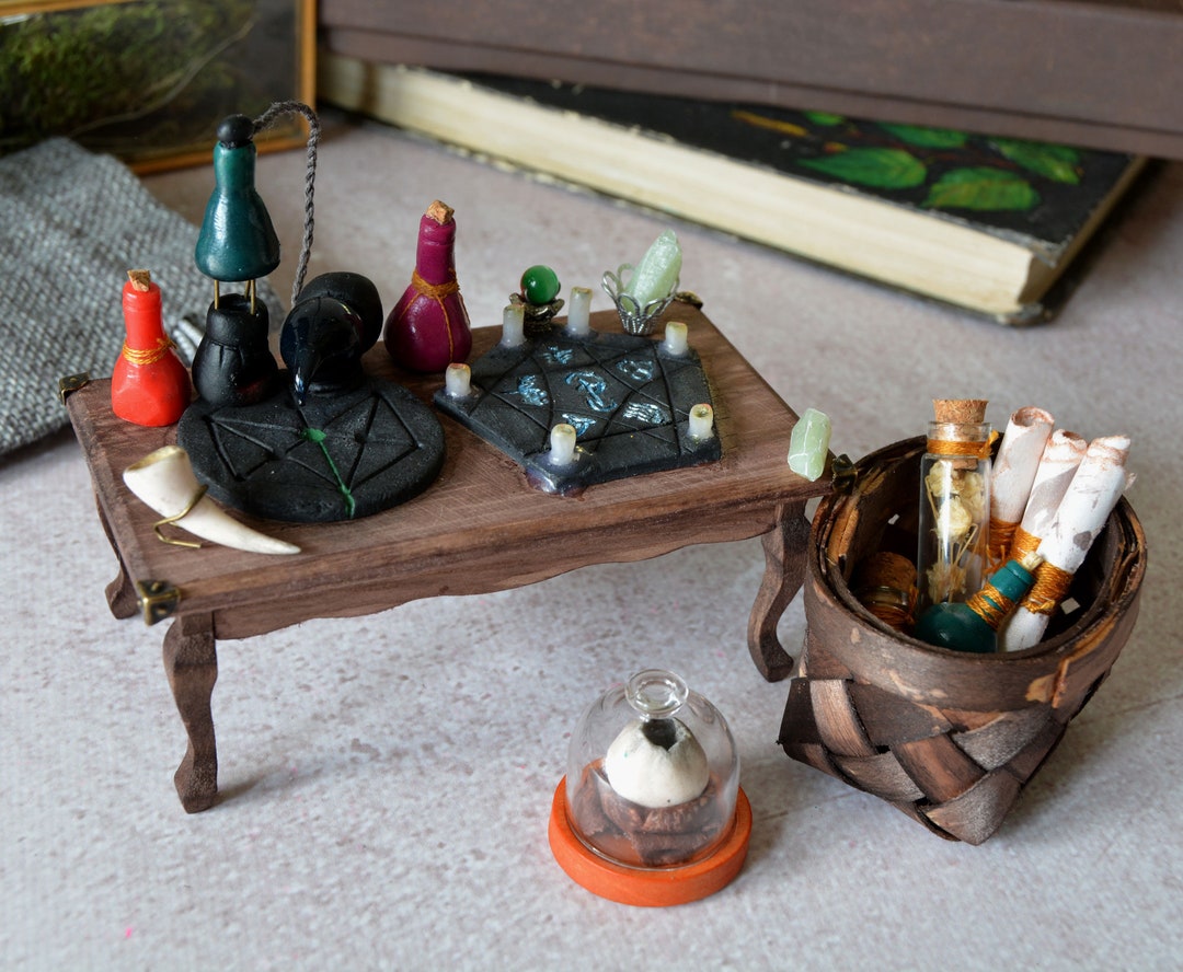 Alchemy and Enchanting Table Miniature With Potions and Scrolls, Nordic ...