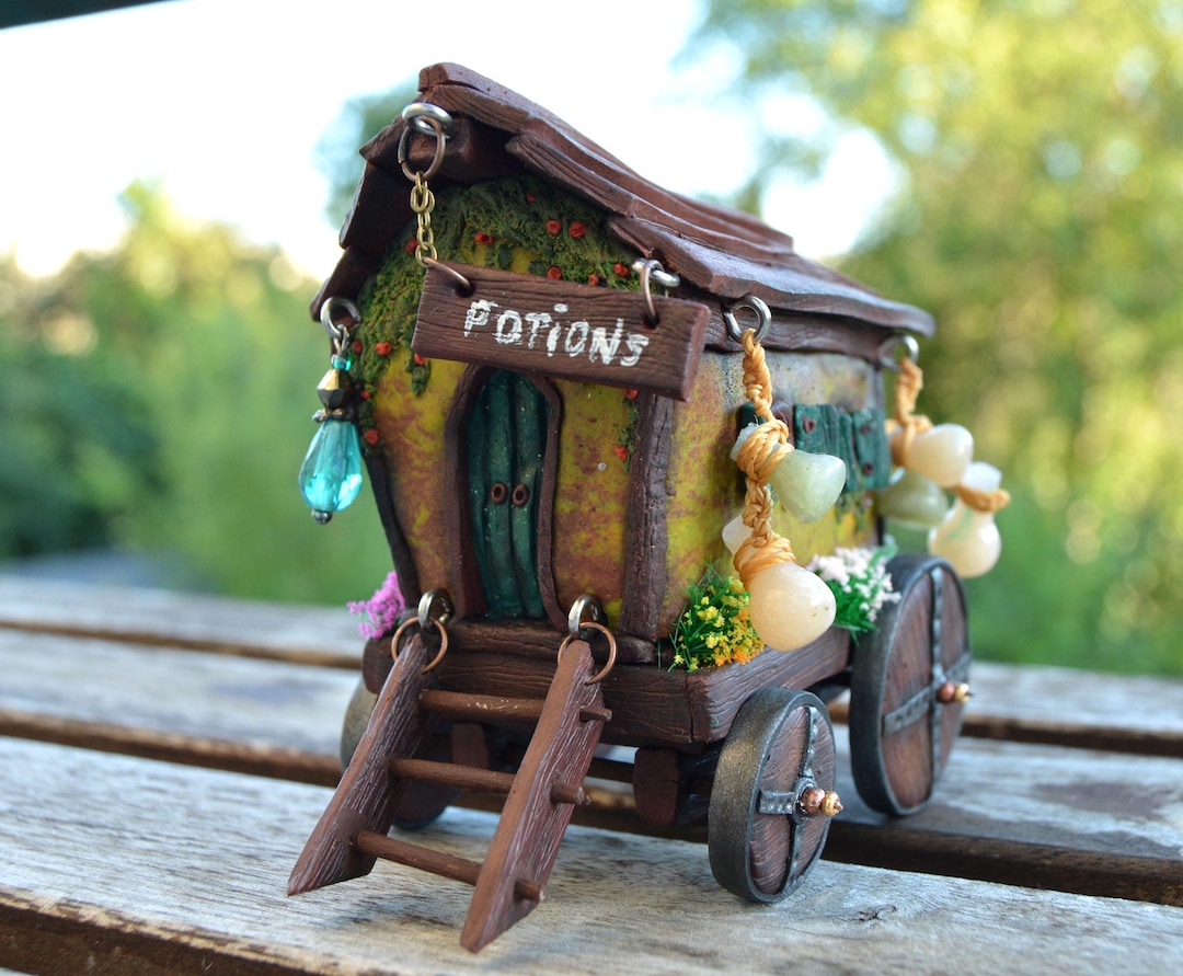 Miniature Witches Carriage, Fairy Vagon With Flowers, Fairy House on ...