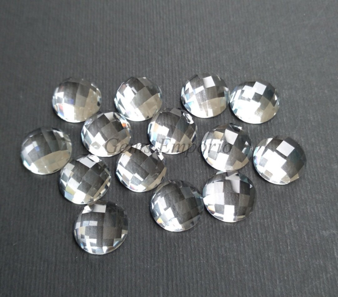 White Topaz Checker Cut Cabochons, Size 12 Mm, Fine Quality Gemstone ...