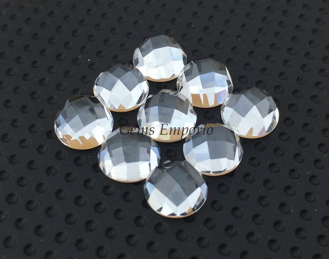 Natural Crystal 8mm Round Checker Cut Cabochons, Round Faceted Cabs ...