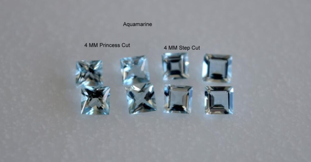 Natural Aquamarine 4x4 MM Princess Cut and Step Cut Square, March ...
