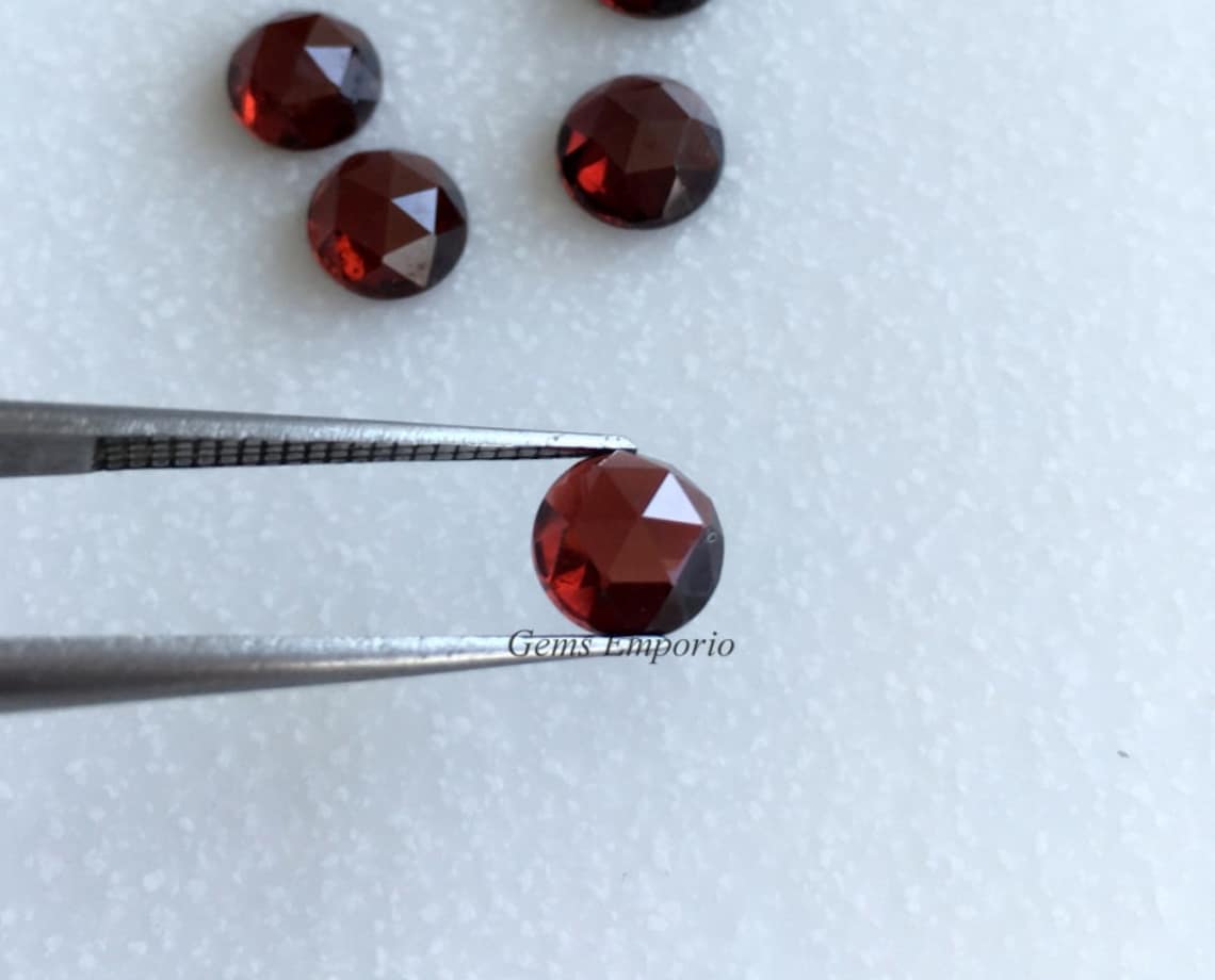 Red Garnet 7 MM Round Rose Cut Cabochons. Garnet Faceted Cabs / January ...