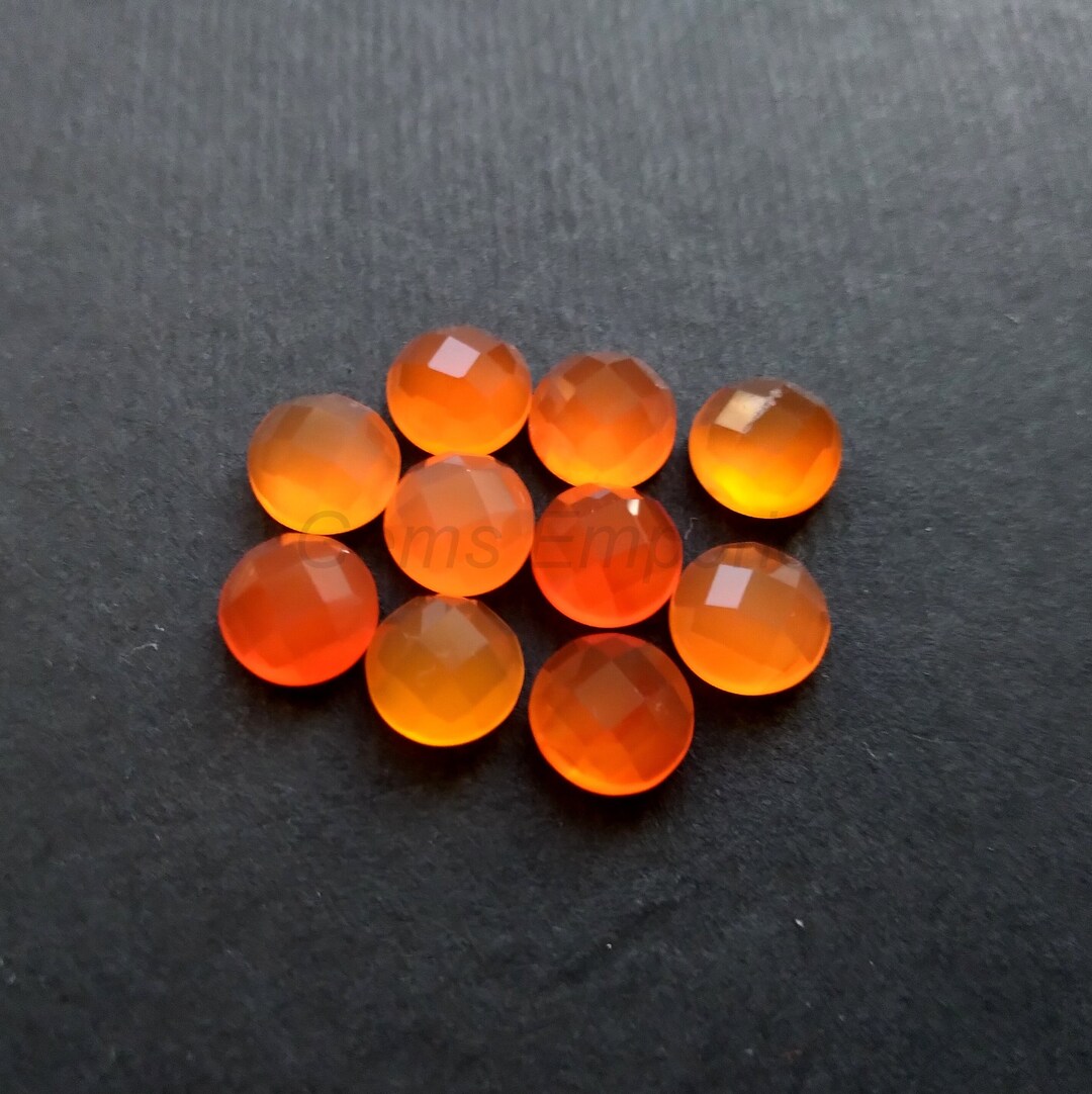 Natural Carnelian Gemstone, Round Checker Cut Cabochons, Size 4 Mm, 5 ...
