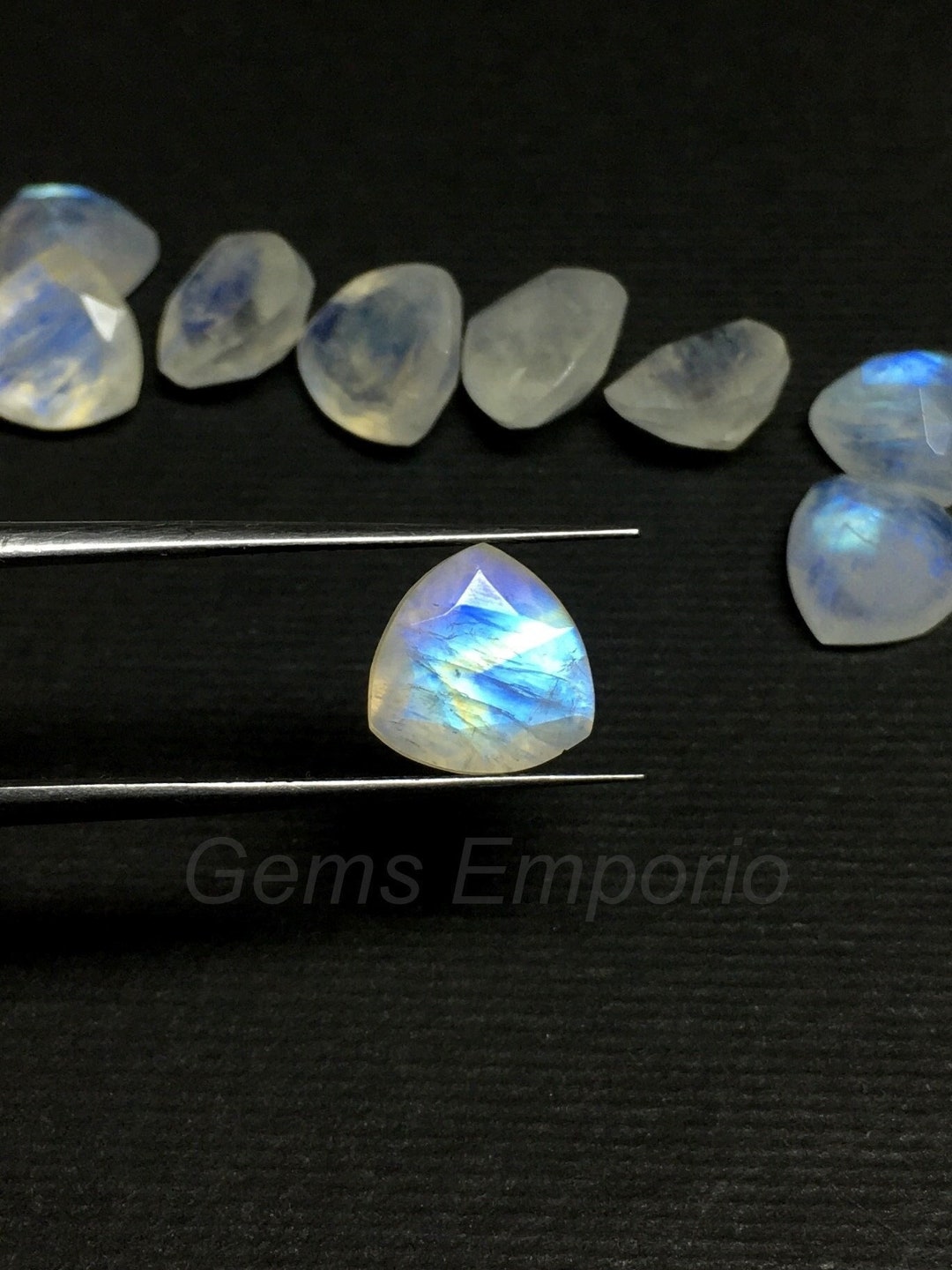 Faceted Rainbow Moonstone Trillion: 10MM Gemstone With Blue Sheen - Etsy