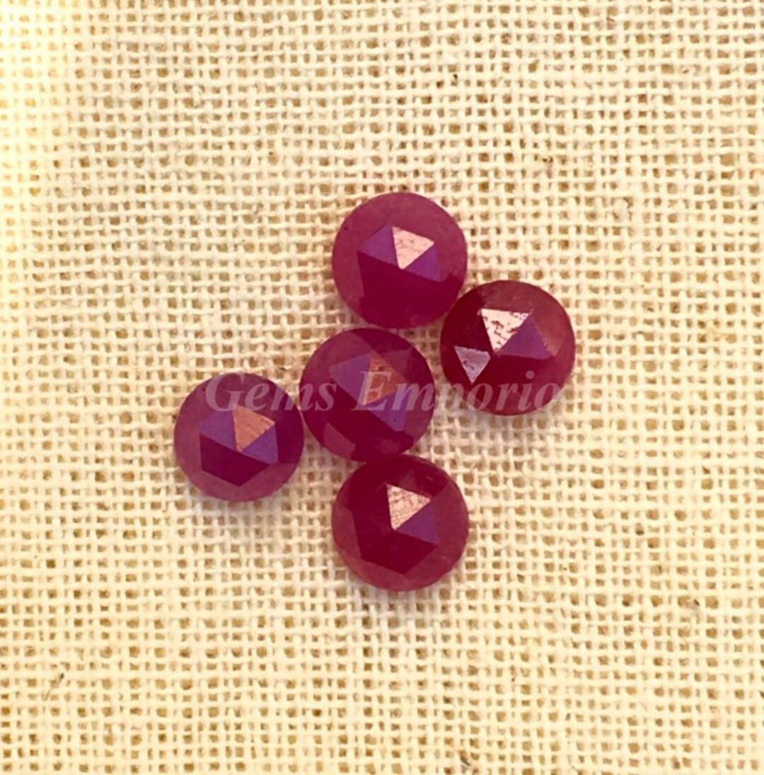 Ruby 5mm Rose Cut Round Cabochons. Genuine Ruby Faceted Cabs / July ...