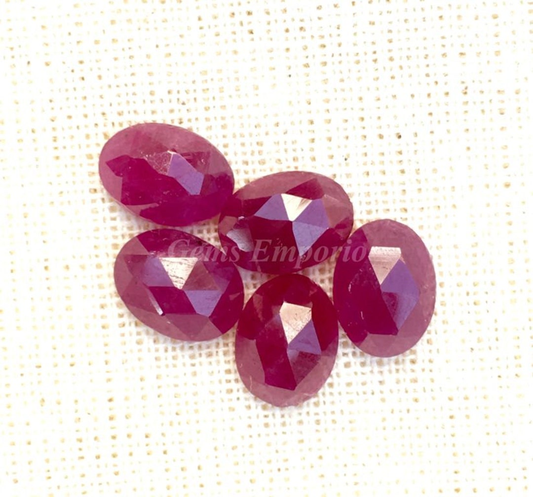 Ruby 7x5mm, 6x4mm Rose Cut Oval Cabochons. Genuine Rubies Faceted Cabs ...