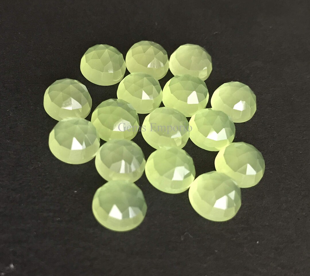 TWO Green Chalcedony Rose Cut Round Cabochons 8 Mm. Good Quality ...