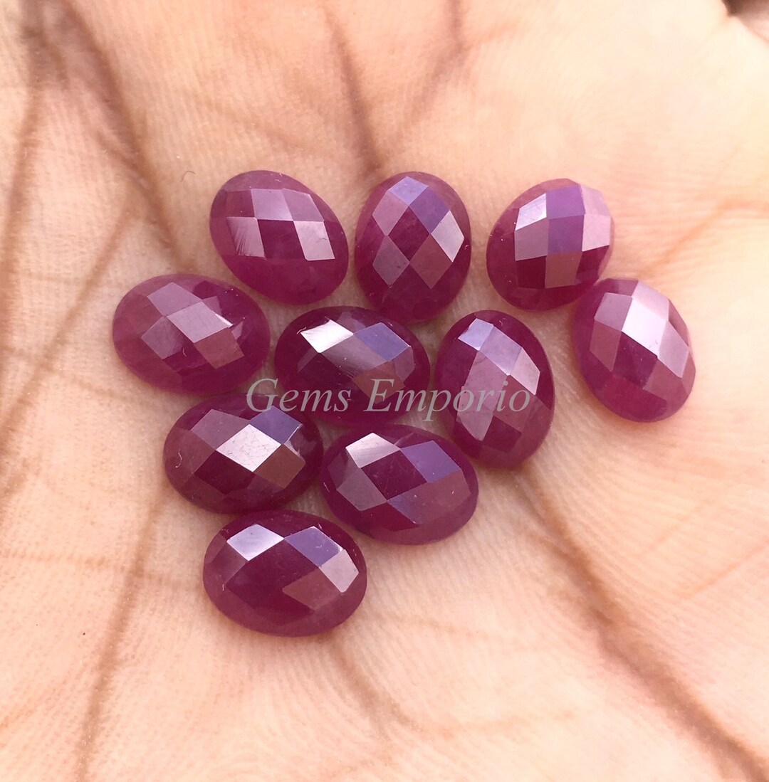 Natural Ruby Checker Cut Oval Cabochons, Size 8x6 MM, 100% Natural Ruby ...