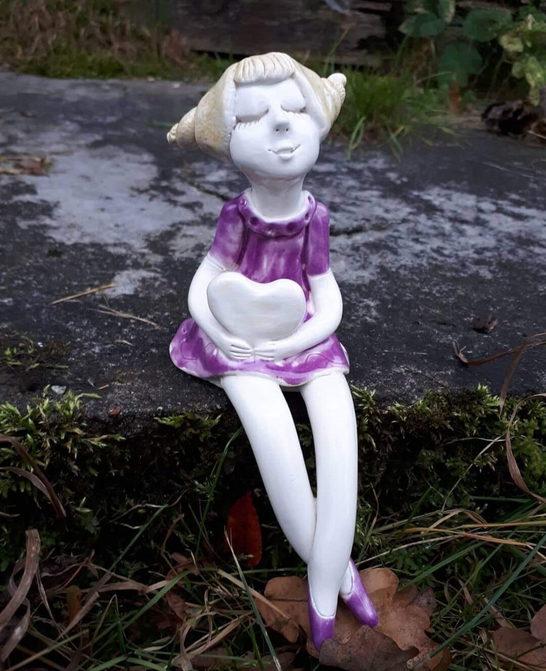 Sitting CERAMIC GIRL With a Heart in Her Hands, Unique Handmade ...