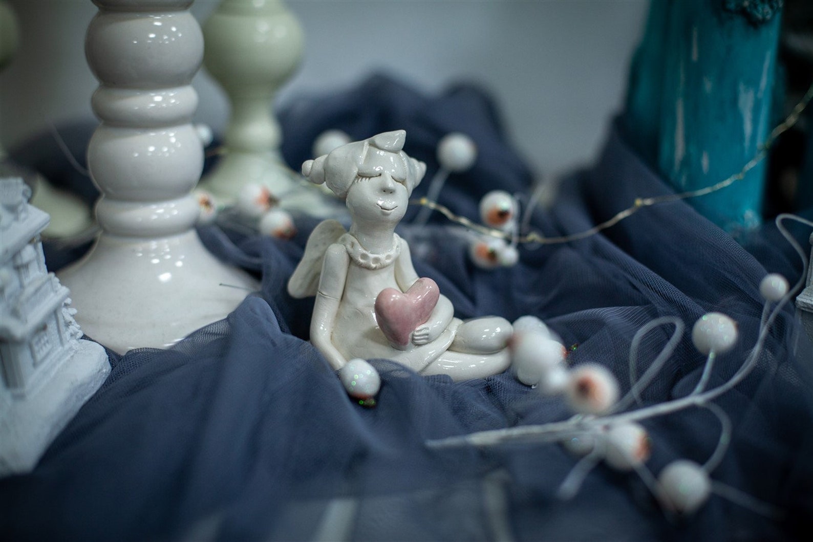 Rustic Angel ,sitting CERAMIC GIRL/ANGEL With a Heart in Her Hands ...