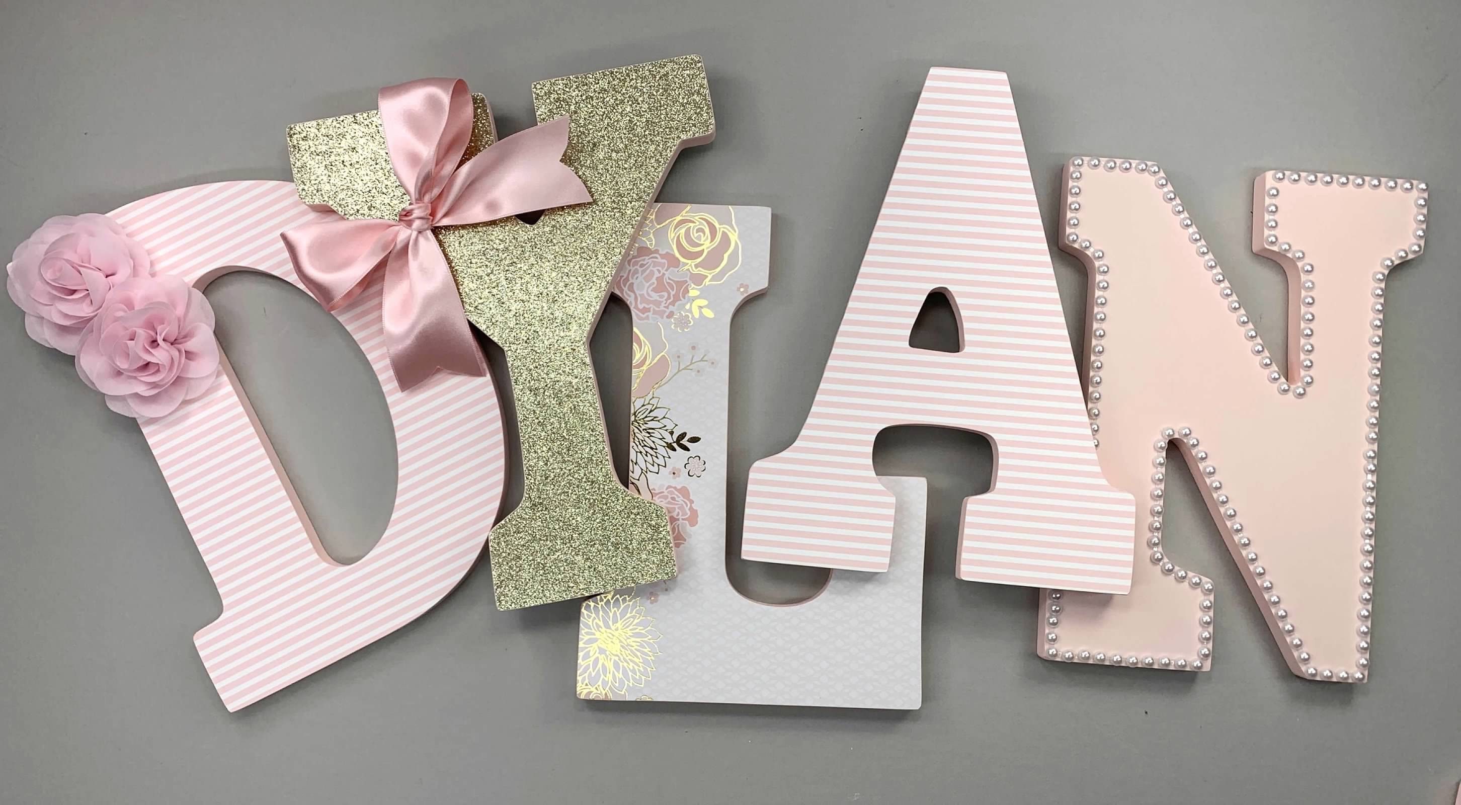 Girls Pink and Gold Nursery Letters Babies Room Name Letters - Etsy