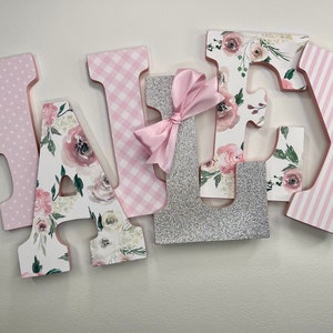 Alivia, Pink and Silver Floral Nursery Letters, Pink and Grey, Girls ...