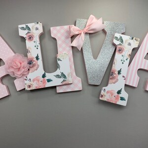 Alivia, Pink and Silver Floral Nursery Letters, Pink and Grey, Girls ...