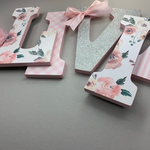 Alivia, Pink and Silver Floral Nursery Letters, Pink and Grey, Girls ...