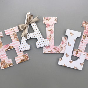 Pink White and Gold Baby Girls Nursery Letters, Wall Letters, Floral ...