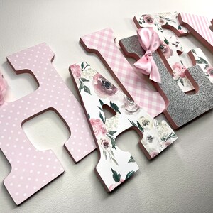 Alivia, Pink and Silver Floral Nursery Letters, Pink and Grey, Girls ...