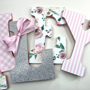 Alivia, Pink and Silver Floral Nursery Letters, Pink and Grey, Girls ...