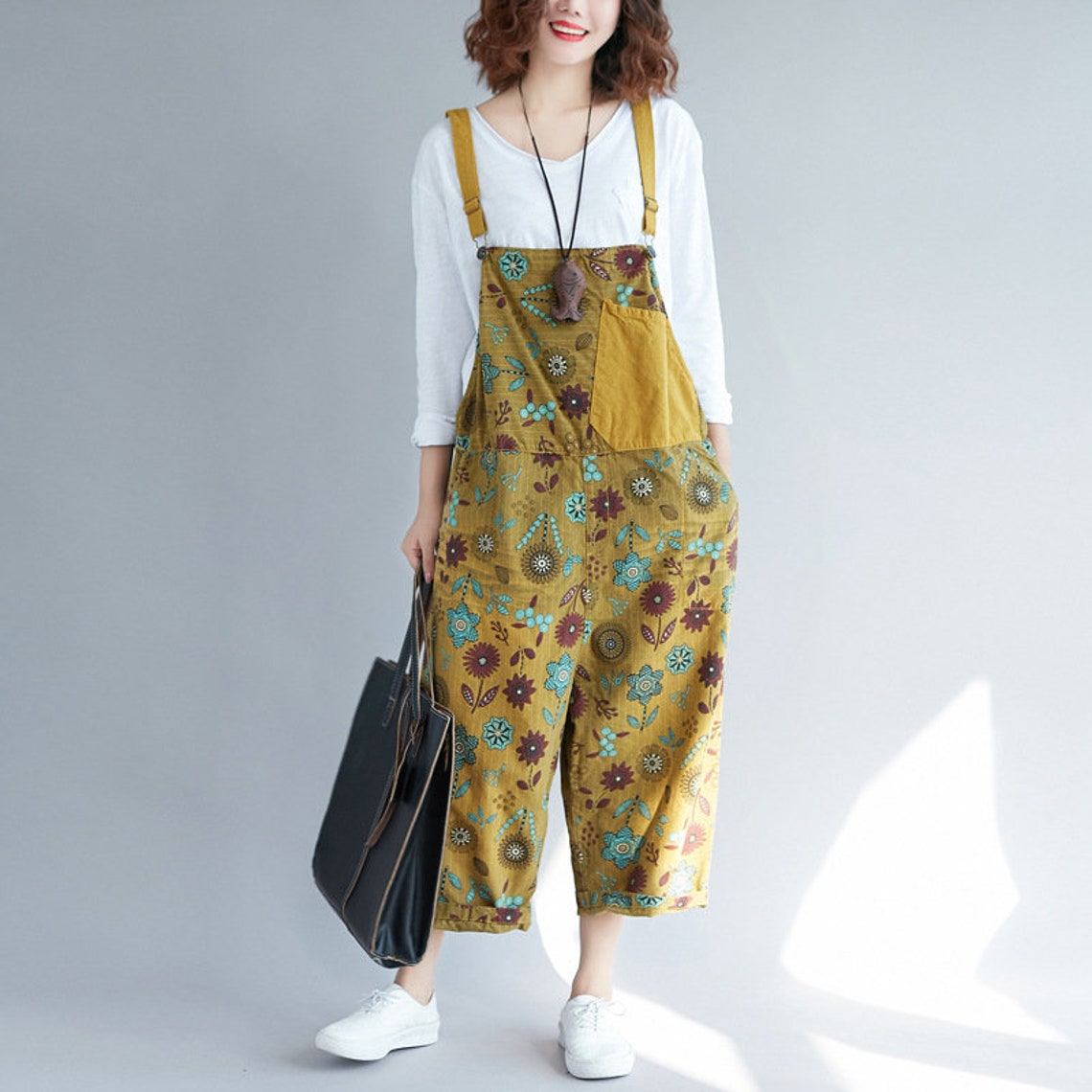 Womens Summer Loose Fitting Printed Floral Patch Overalls With - Etsy