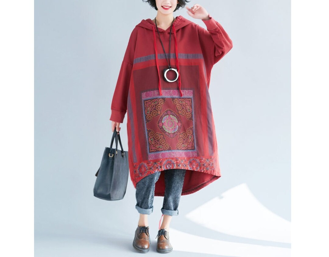 Womens Loose Fitting Casual Printed Floral Irregular Hoodie - Etsy