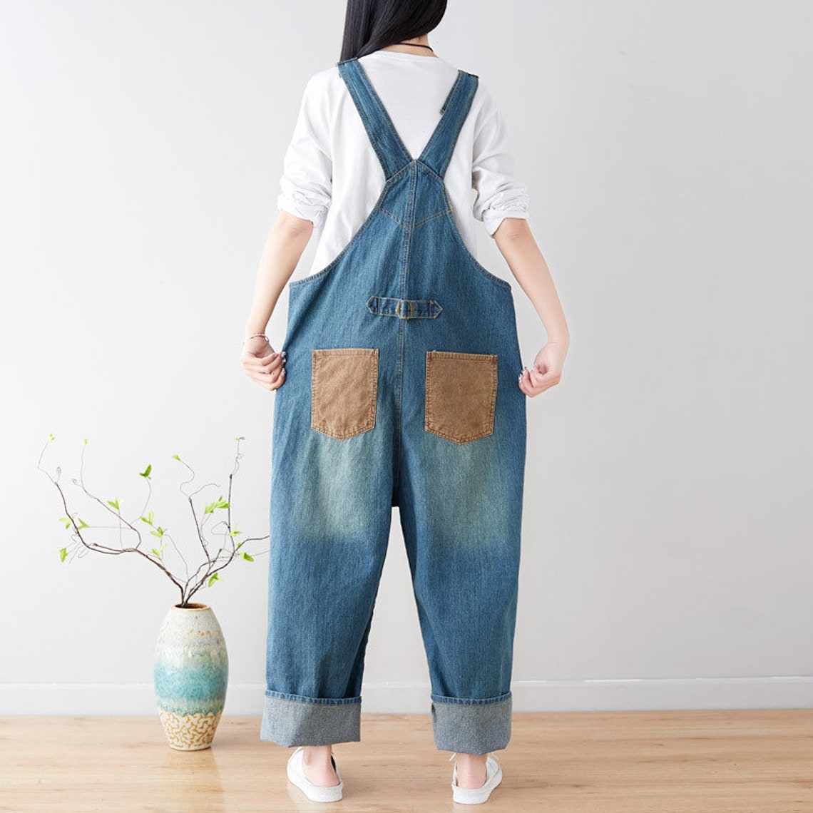 Womens Loose Fitting Ripped Patch Overalls With Pockets | Etsy