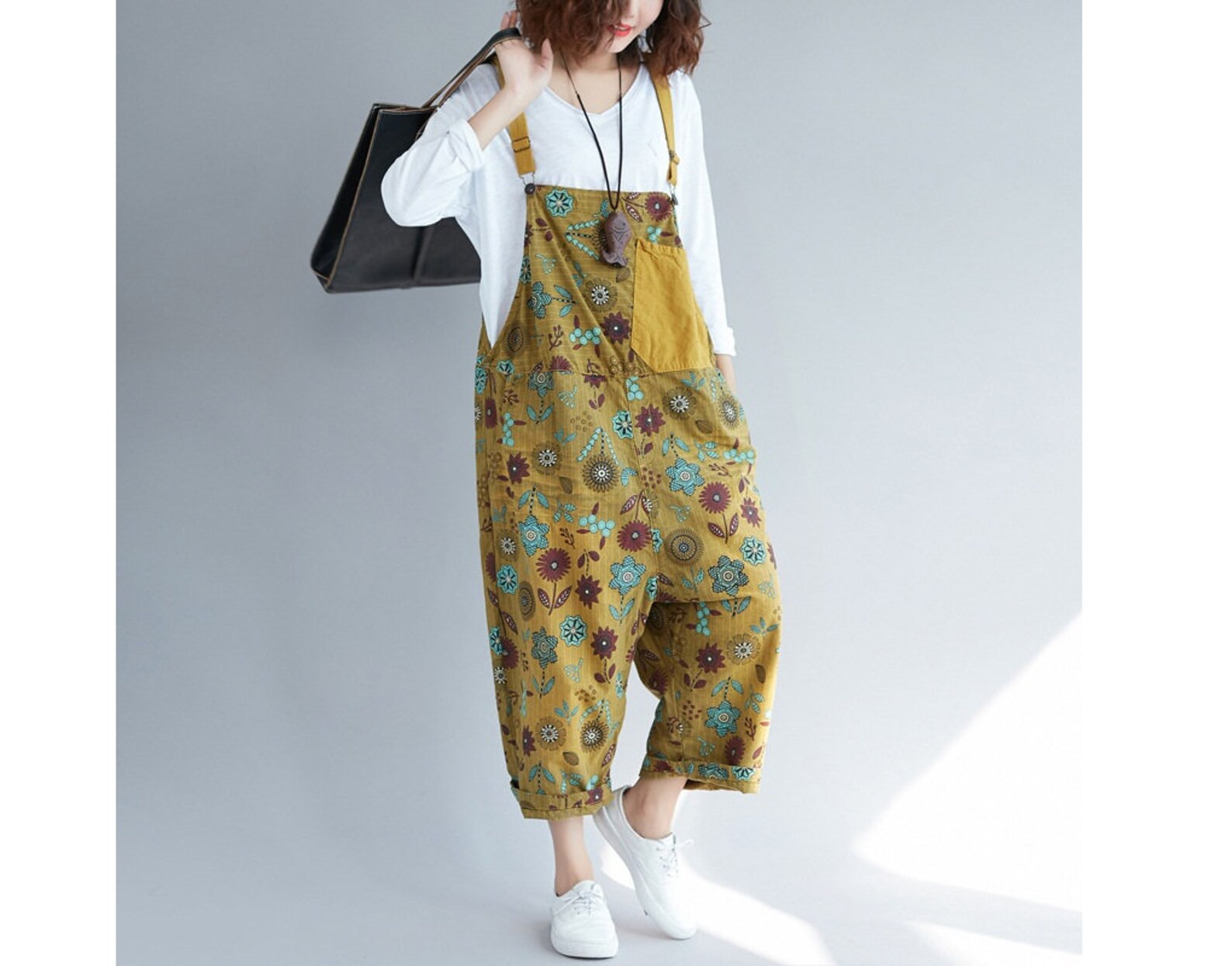 Womens Summer Loose Fitting Printed Floral Patch Overalls With - Etsy