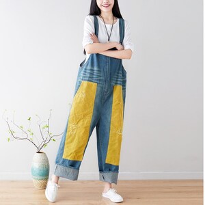 Womens Loose Fitting Ripped Patch Overalls With Pockets - Etsy