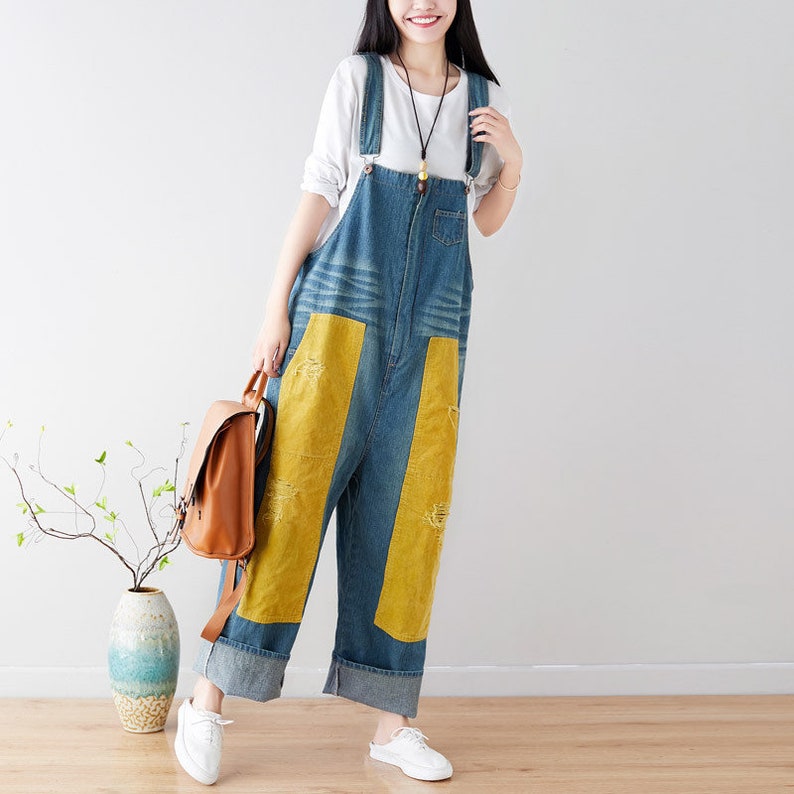 Womens Loose Fitting Ripped Patch Overalls With Pockets | Etsy