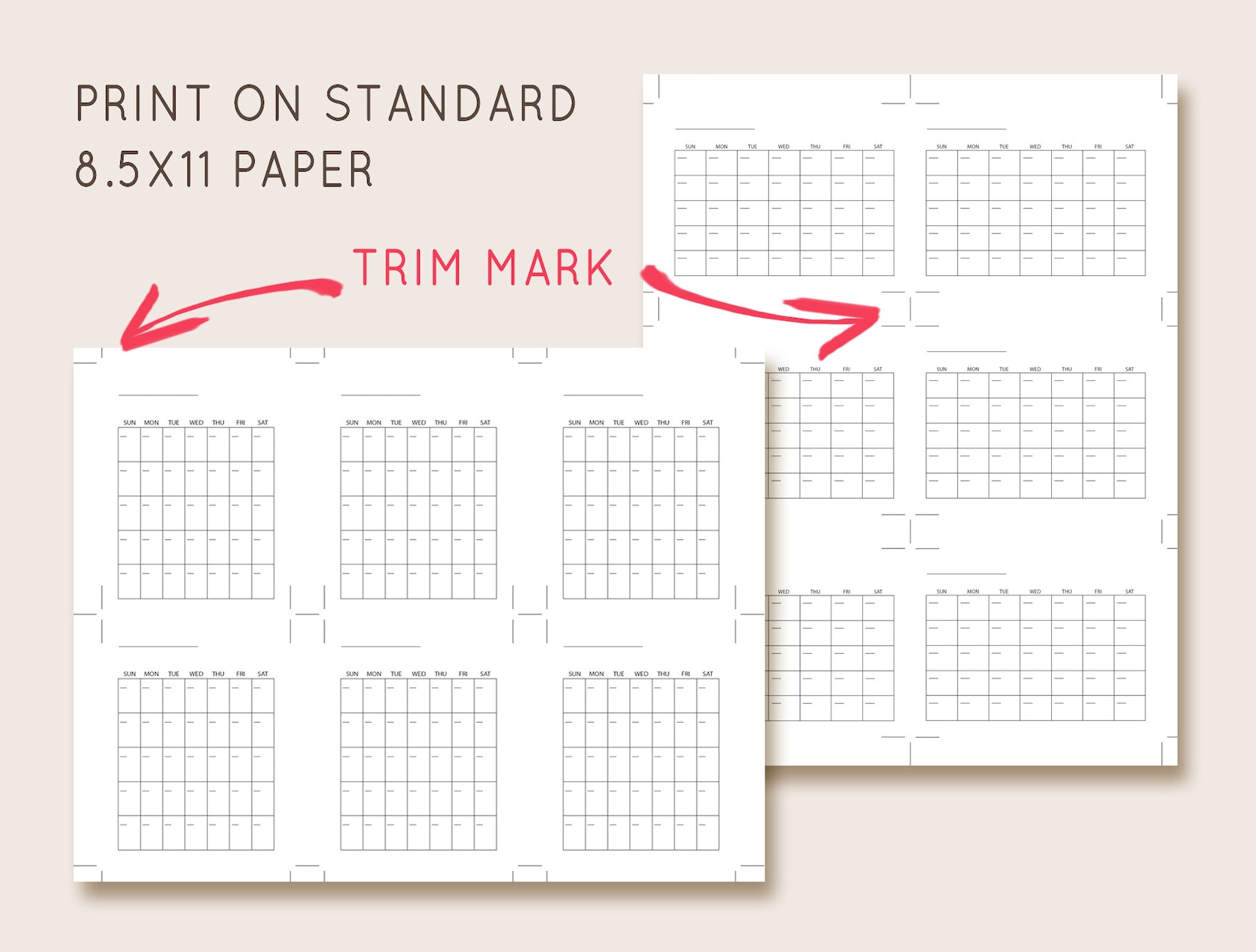 3x4 Calendar, Blank Calendar Template, Undated Monthly Calendar ...