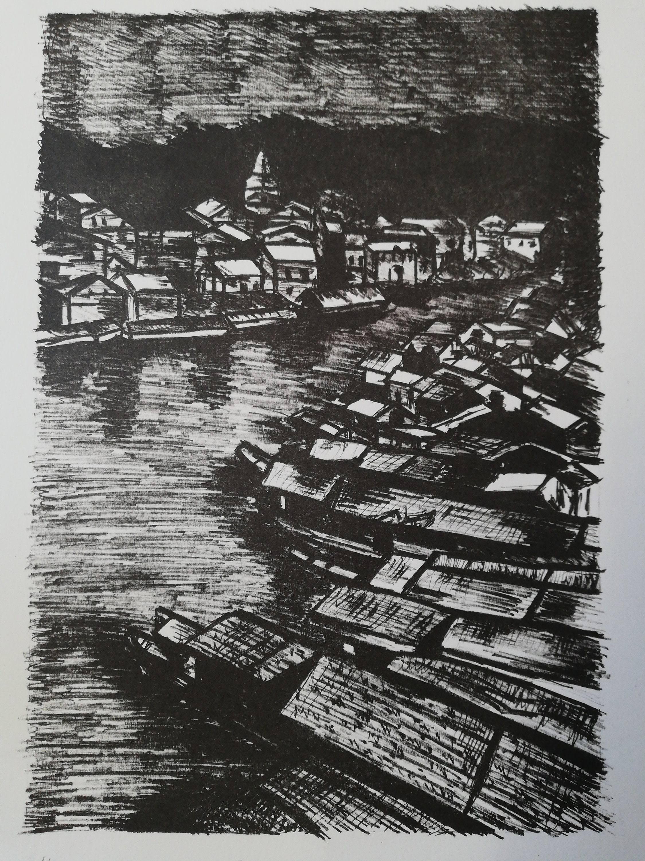 Art & Collectibles Lithographs City Engraving Small Boats Engraving ...