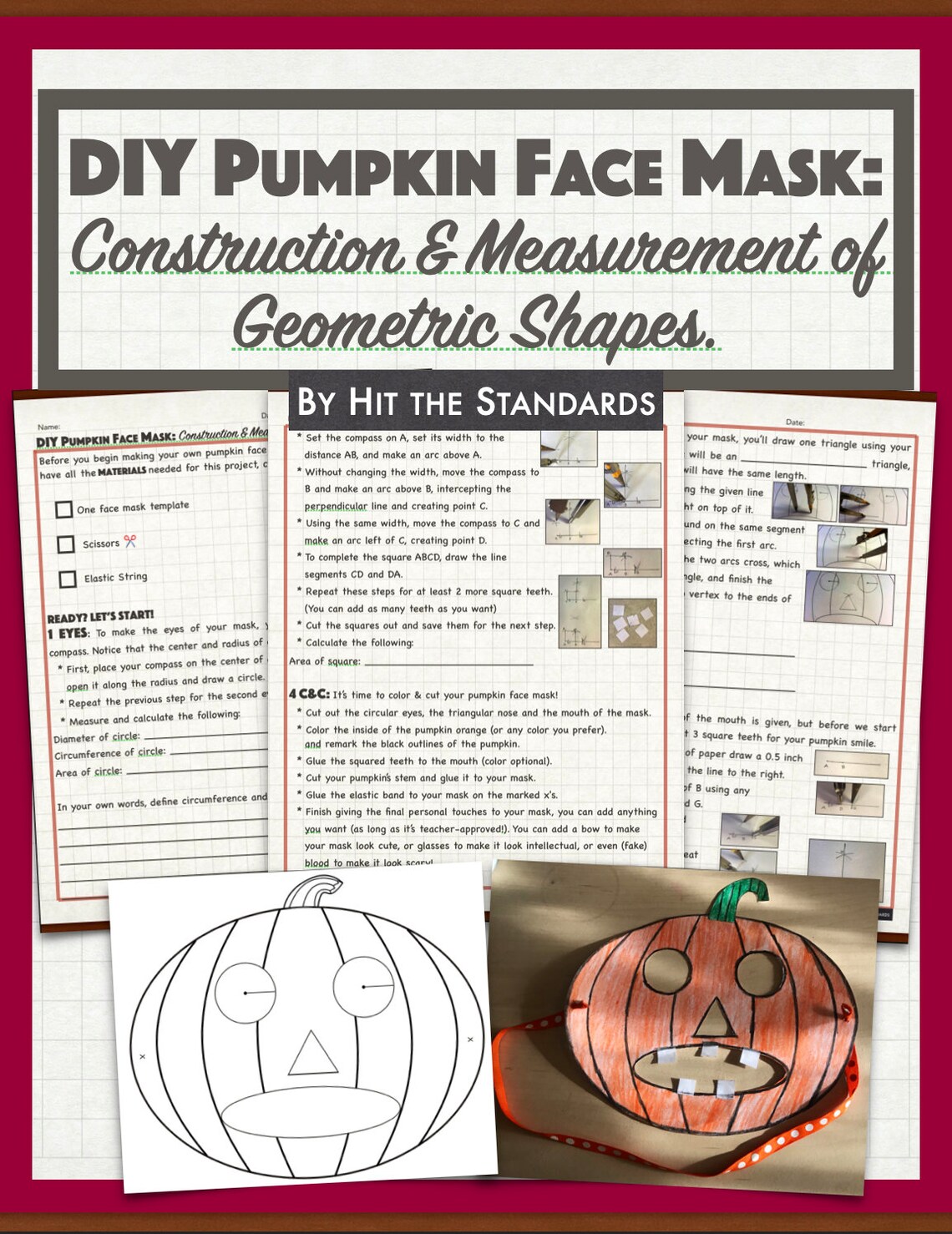 Pumpkin Mask Template, Printable Pumpkin Template, Halloween Mask ...