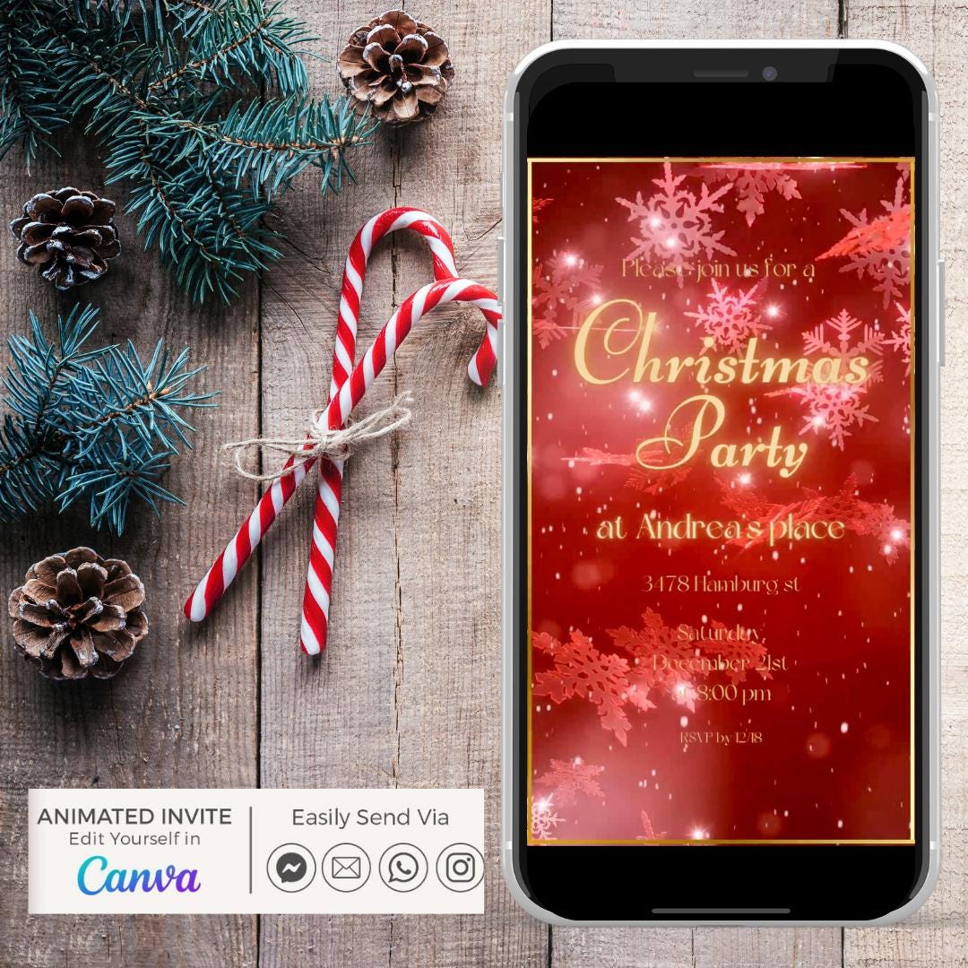 Digital Christmas Party Invitation, Christmas Party Video Invitation ...