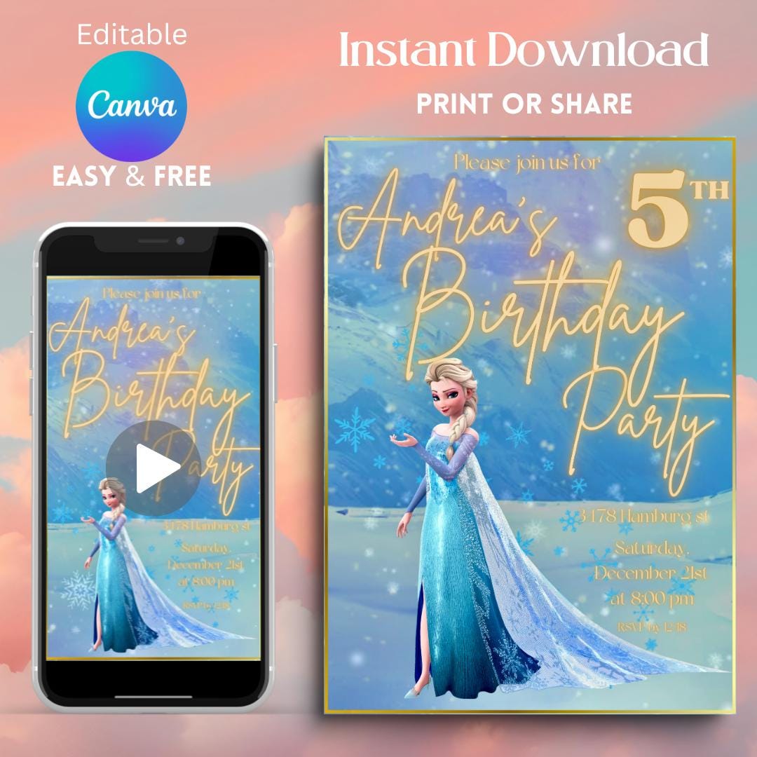 Editable Frozen Birthday Invitation, Frozen Birthday Video Invitation ...