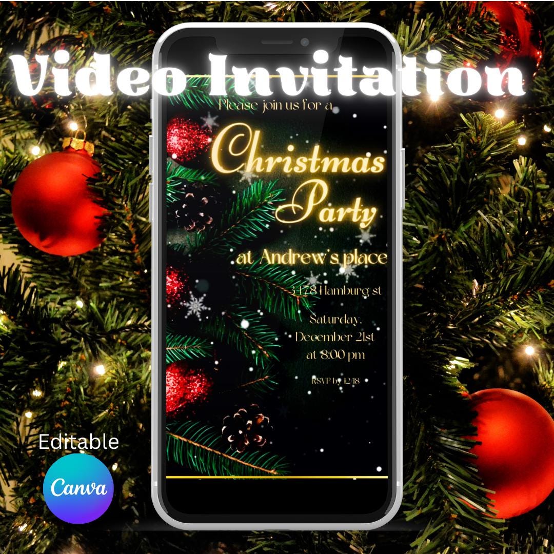 Digital Christmas Party Invitation, Christmas Party Video Invitation ...