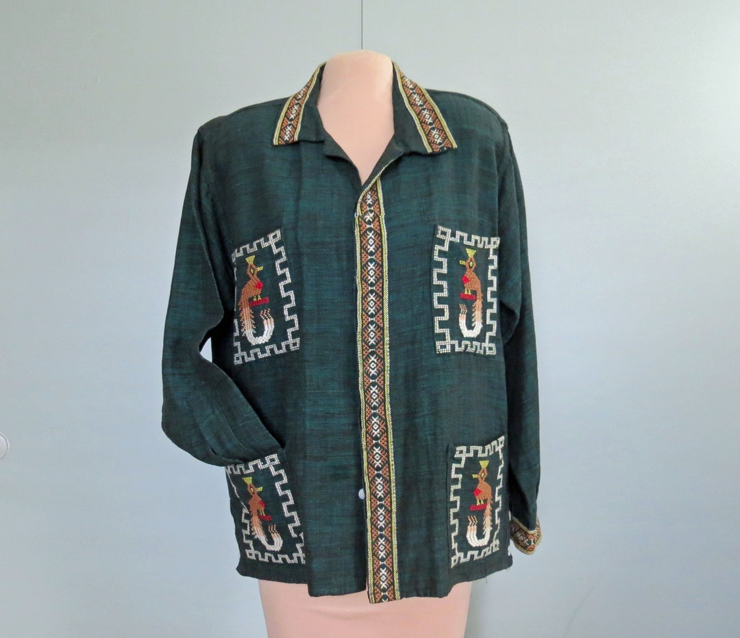 Embroidered Quetzal Bird Shirt Jacket: Guatemalan Ethnic Cotton - Etsy
