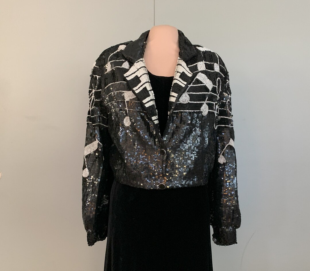 Rare and Unique Musical/piano Motif Sequined Vintage Modi Bomber Style ...