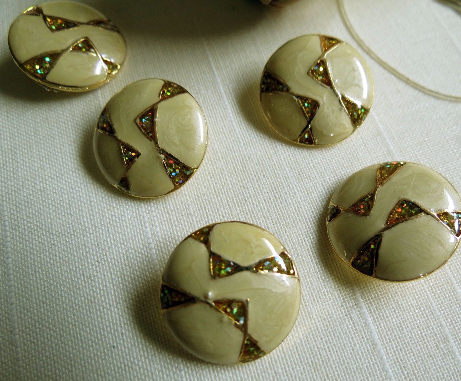 Enamel Confetti Button Set of 6 Modernist Gold Tone Metal Shank Buttons ...