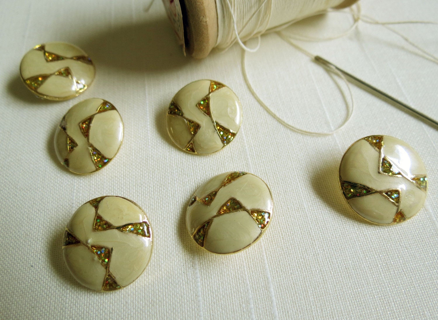 Enamel Confetti Button Set of 6 Modernist Gold Tone Metal Shank Buttons ...