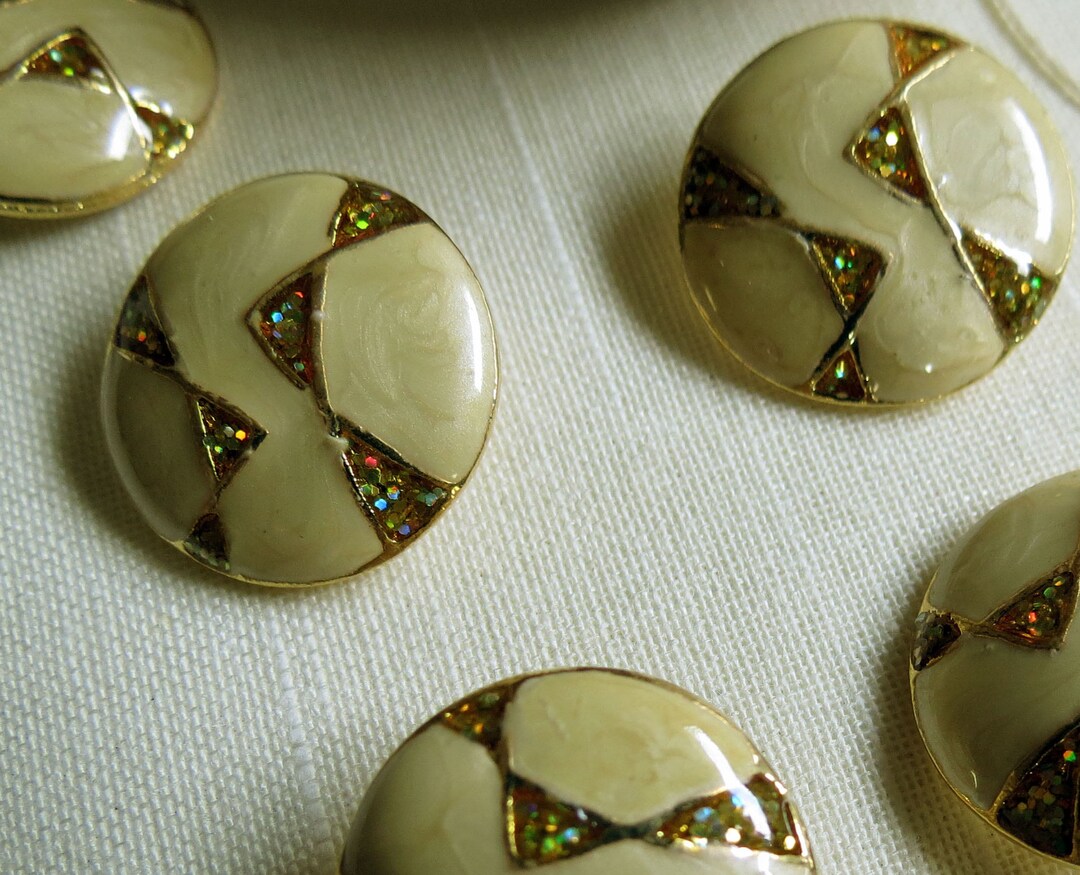 Enamel Confetti Button Set of 6 Modernist Gold Tone Metal Shank Buttons ...